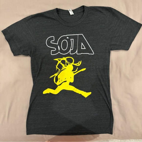American Apparel | Tops | Soja Graphic Tshirt In Charcoal And Yellow ...